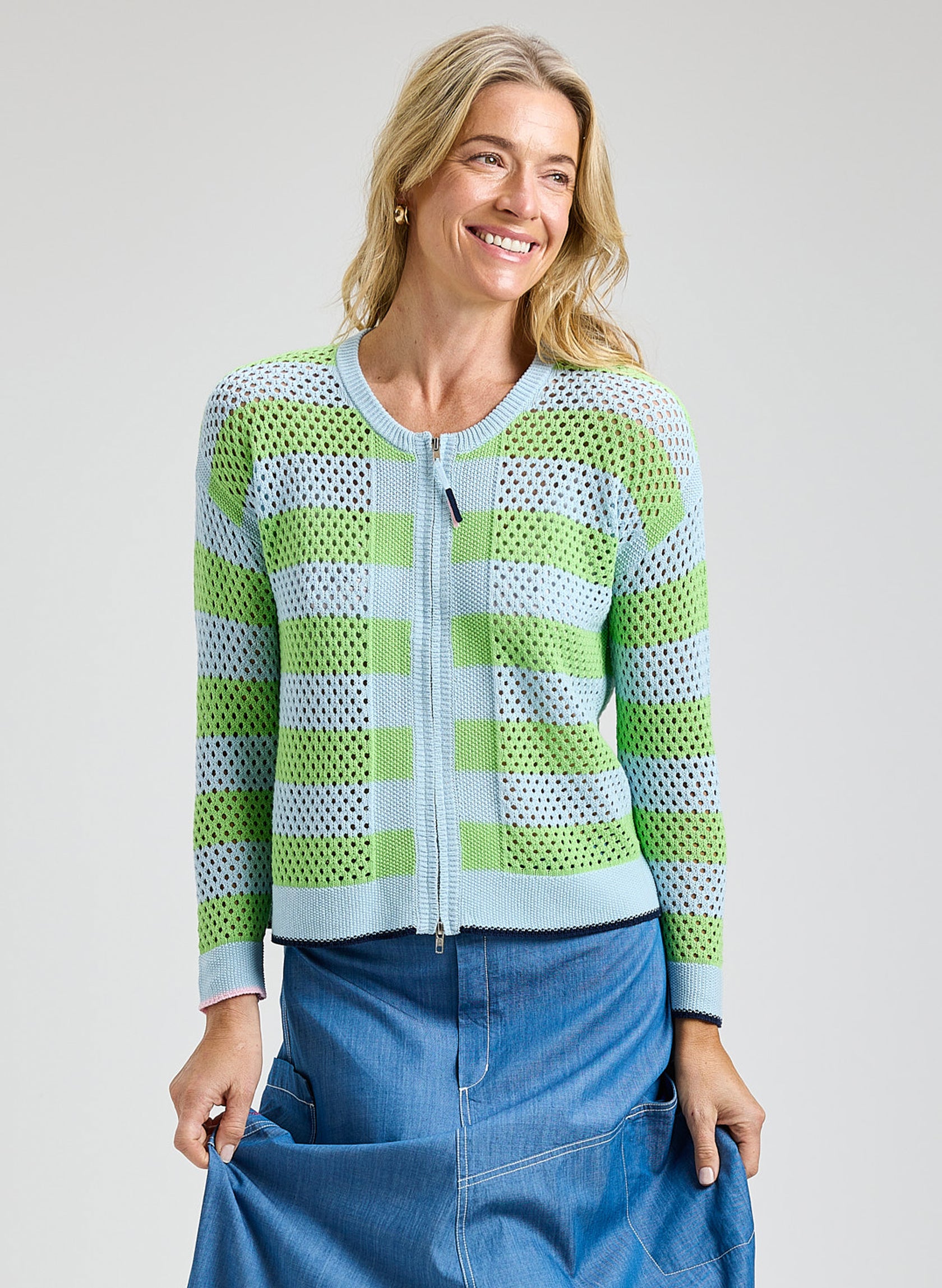Zaket & Plover - Pointelle Zip Cardi - Powder | The Good Life Boutique