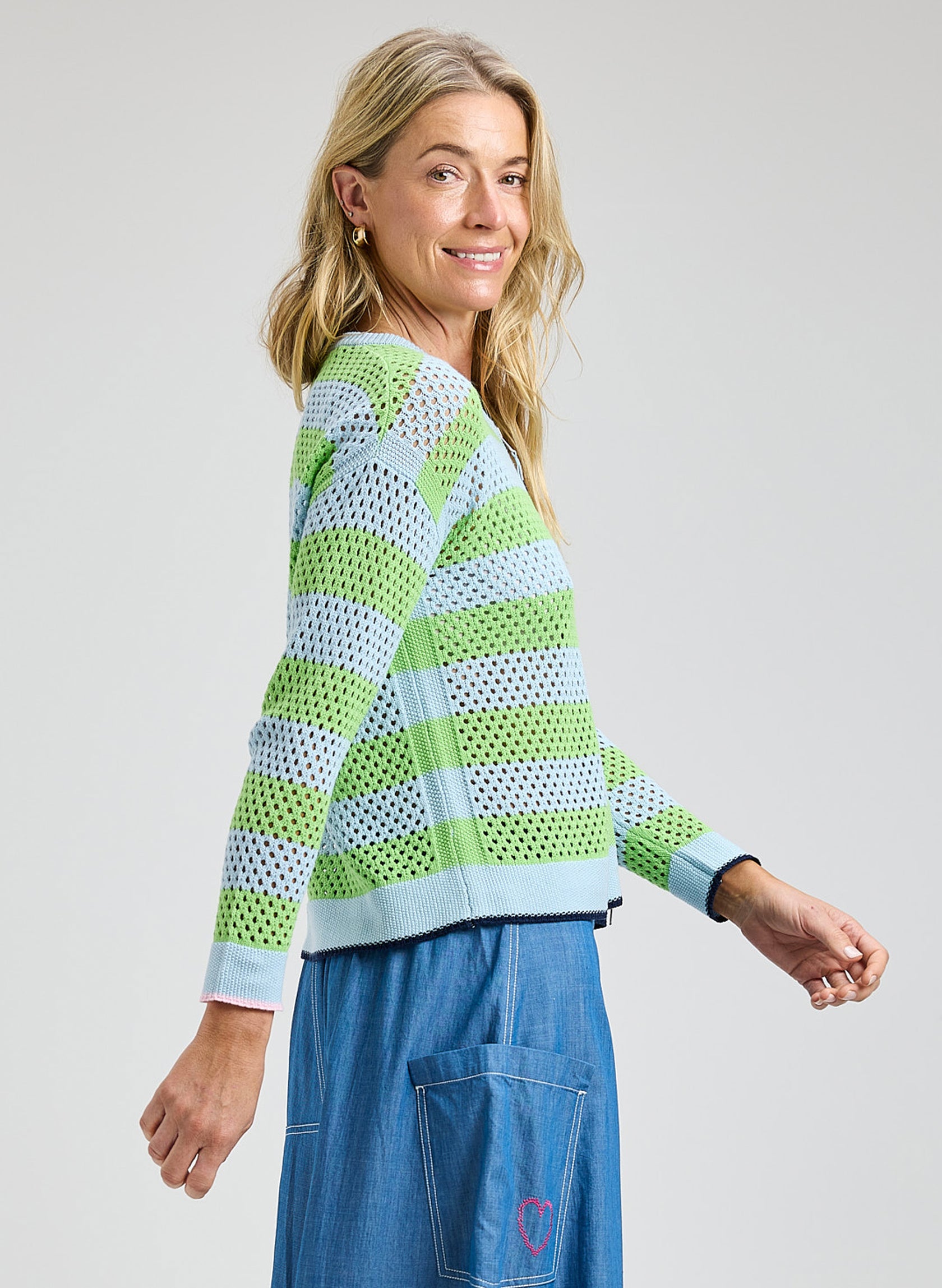 Zaket & Plover - Pointelle Zip Cardi - Powder | The Good Life Boutique